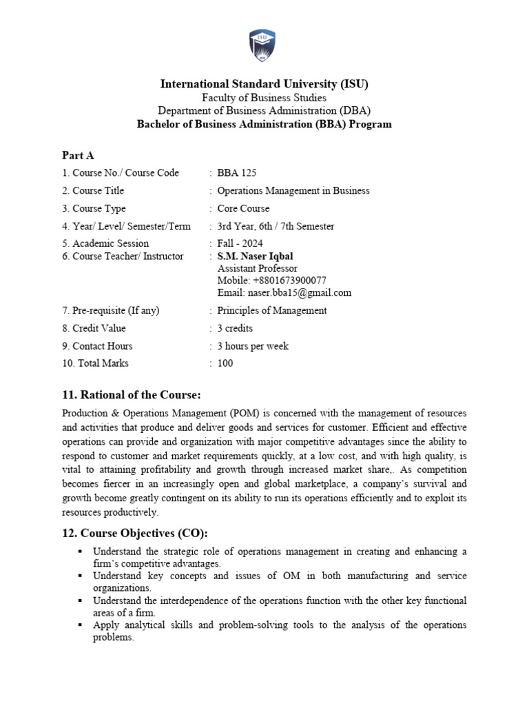 Operations Management Course Overview | PDF | Forecasting