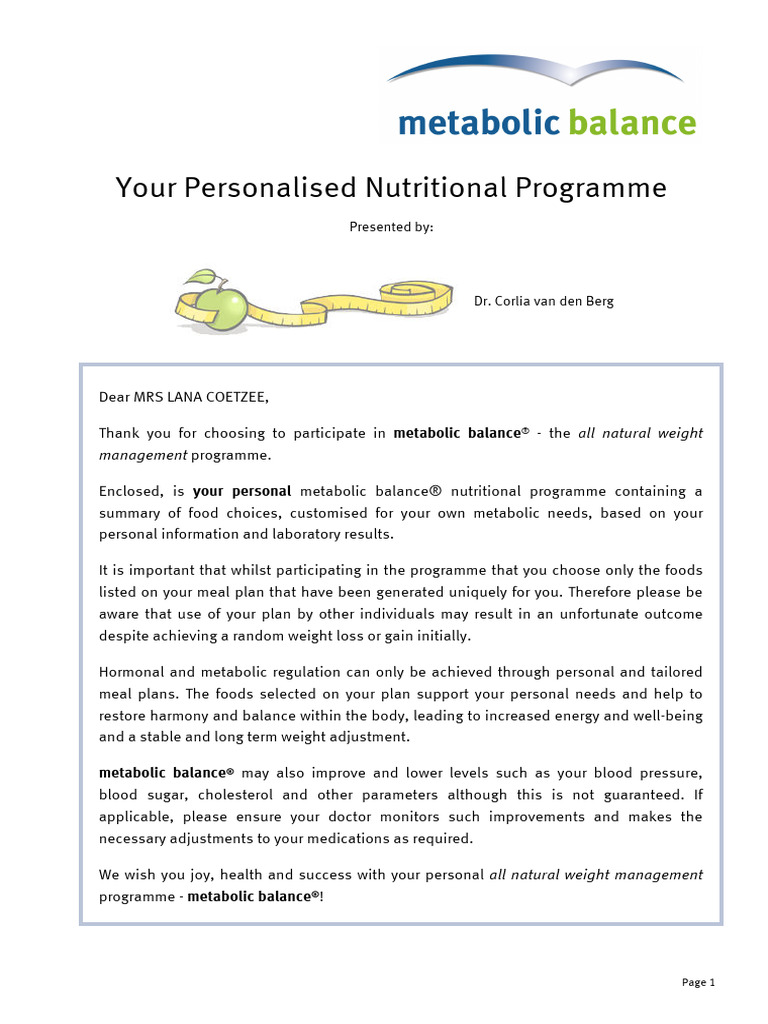 Metabolic Balance Diet | PDF | Meal | Vegetables