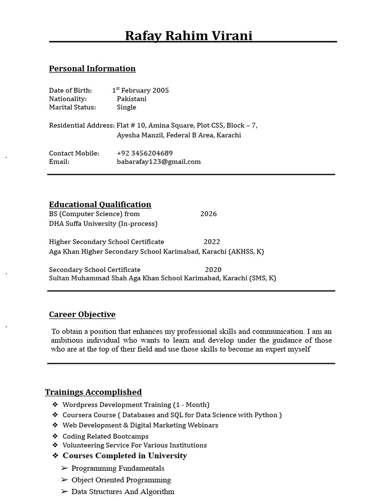 Rafay Rahim Curriculam Vitae | PDF | Personal Computers | Computing