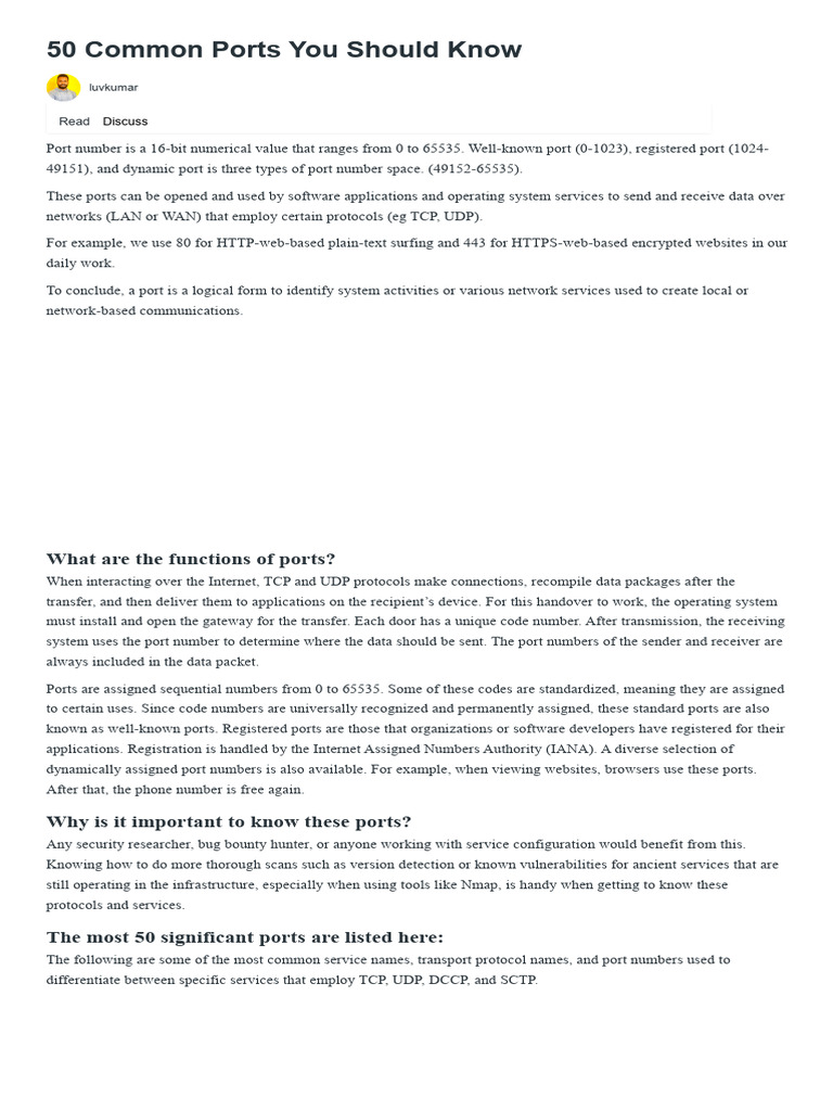 50 Common Ports You Should Know - GeeksforGeeks | PDF | Port (Computer ...