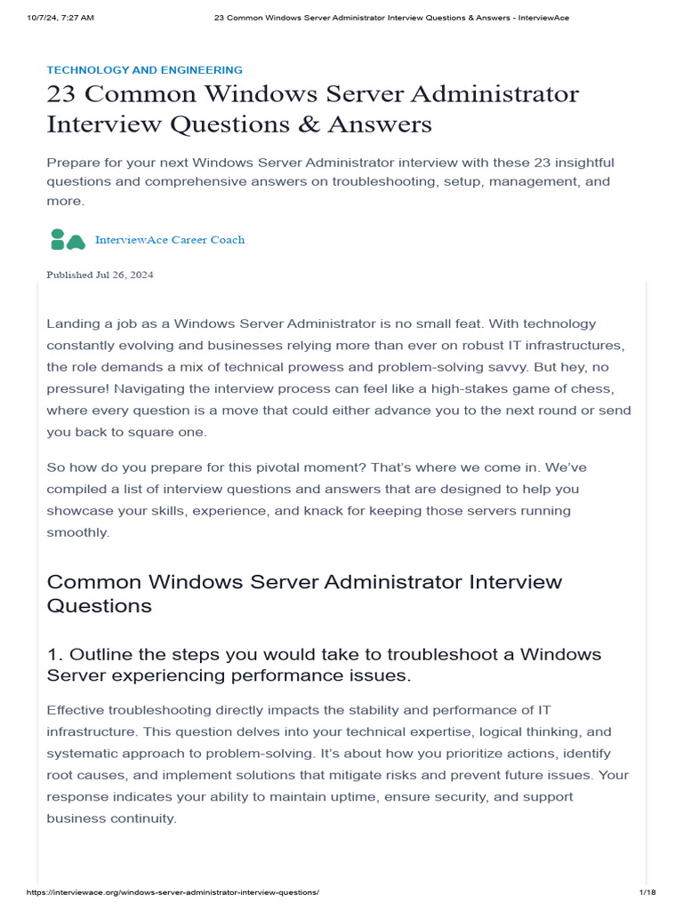 23 Common Windows Server Administrator Interview Questions & Answers ...