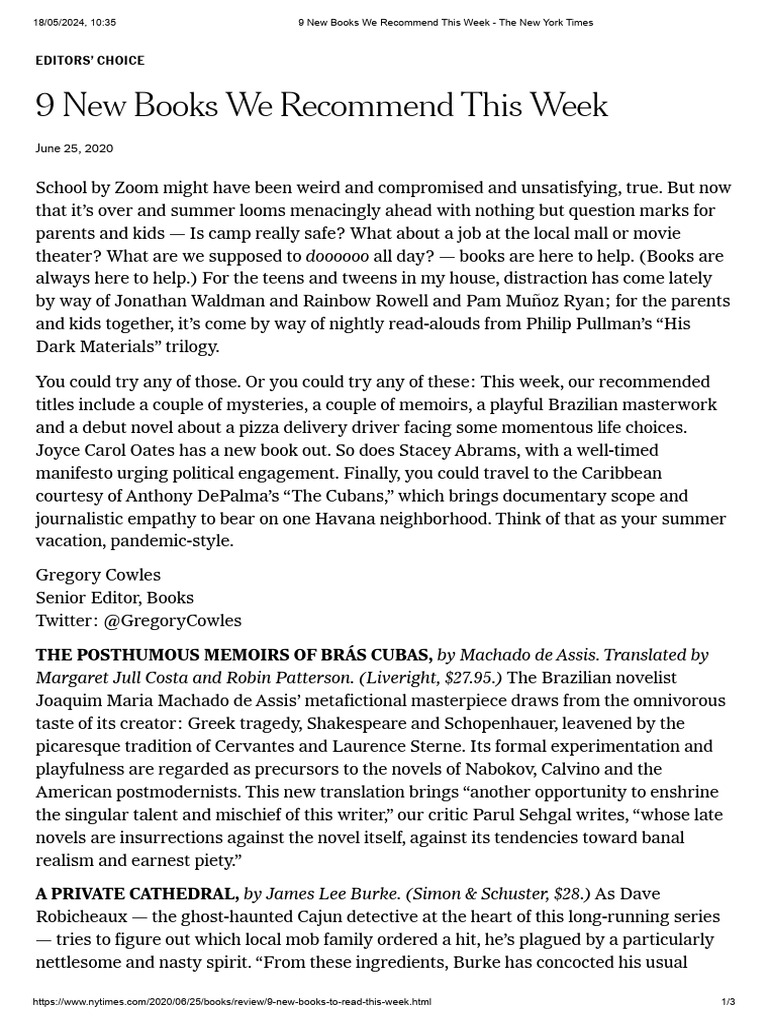 9 New Books We Recommend This Week - The New York Times | PDF | Mystery, Thriller & Crime ...