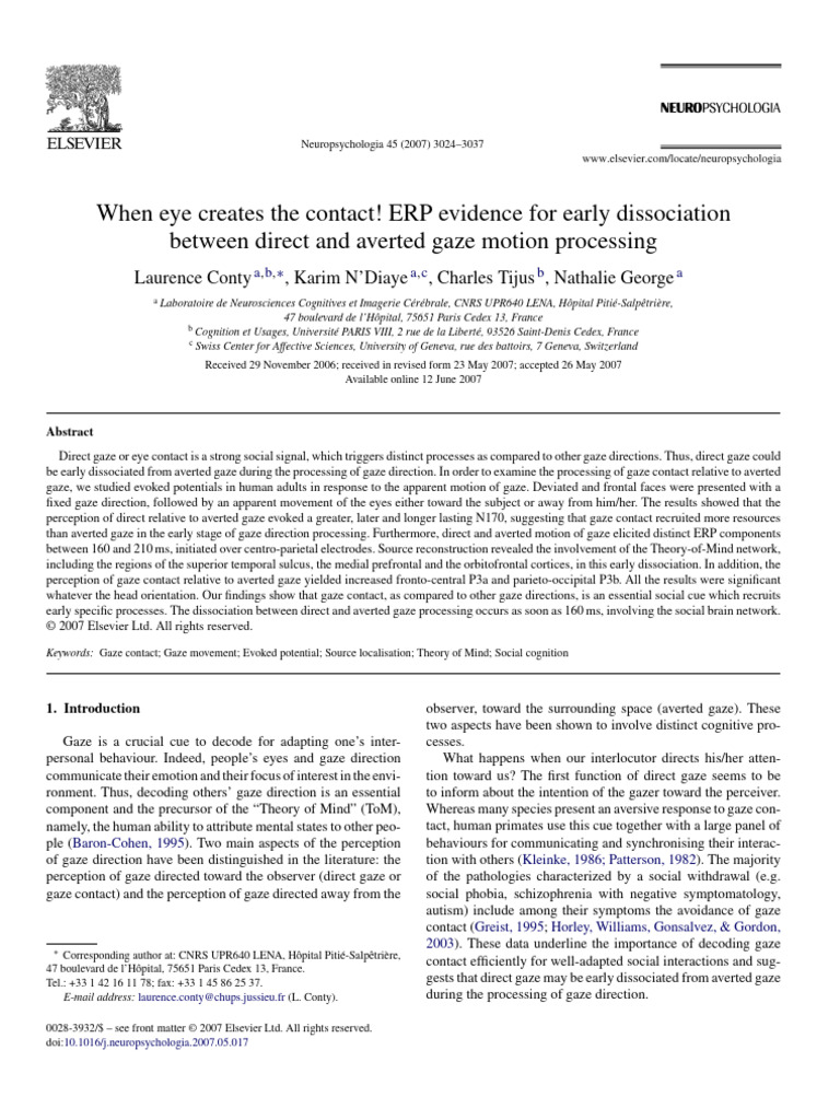 When Eye Creates The Contact! ERP Evidence For Early Dissociation ...