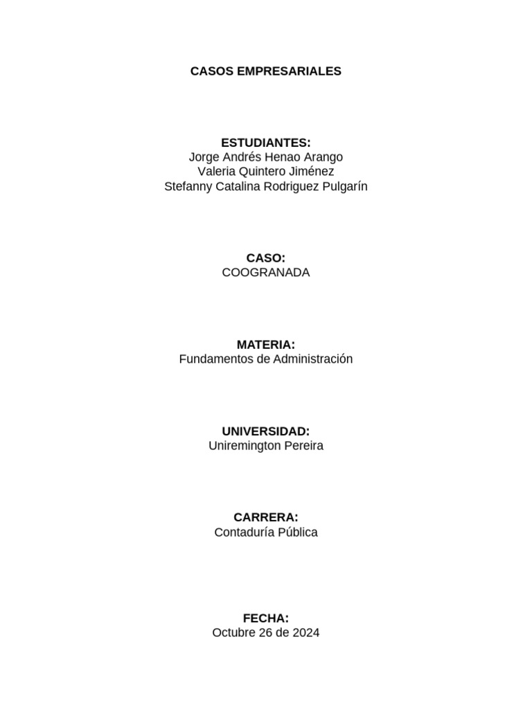 Caso Coogranada Fund - Admon | PDF | Business | Cooperativa