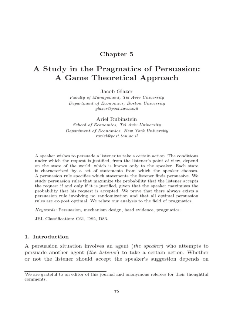 A Study in The Pragmatics of Persuasion A Game Theoretical Approach ...
