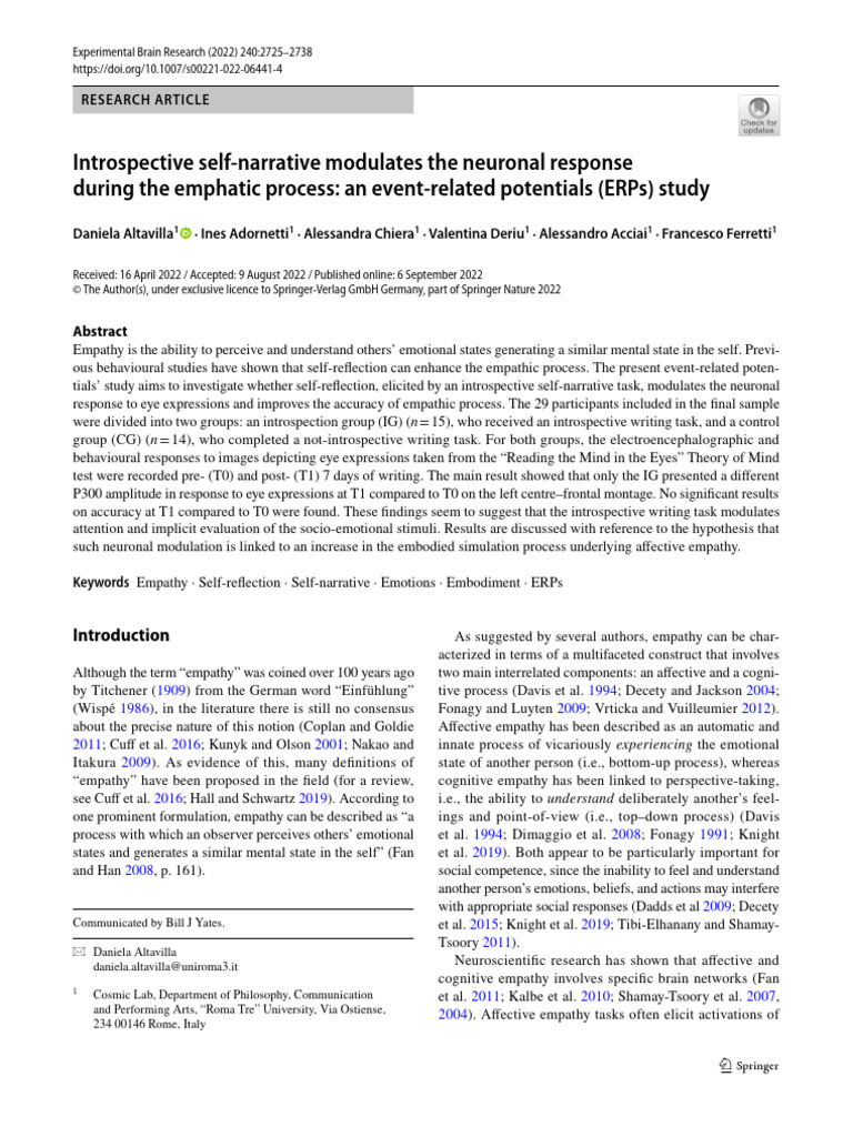 Introspective Self Narrative Modulates The Neuronal Response | PDF ...
