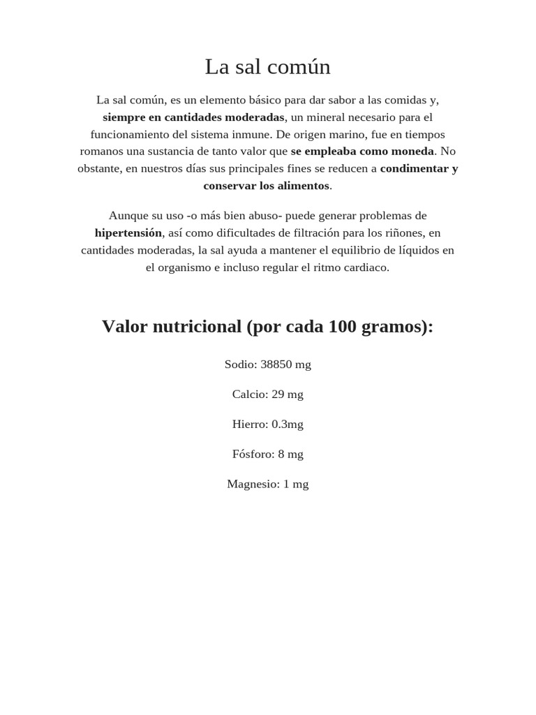 La Sal Común y La Azucar | PDF | sal | Magnesio