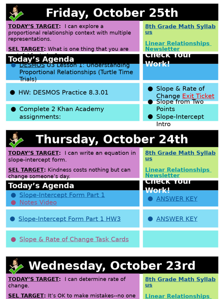 8th Grade Math Helbig Daily Agenda 2024-2025 | PDF | Triangle | Equations