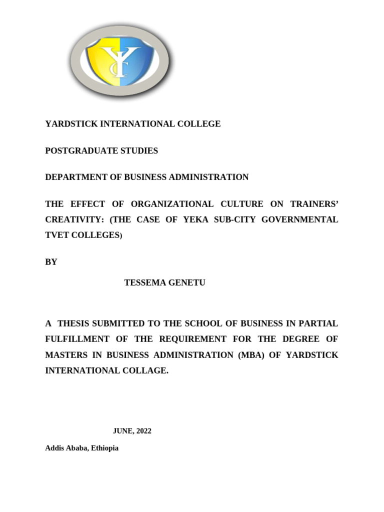 YARDSTICK INTERNATIONAL COLLEGE | PDF | Organizational Culture | Creativity