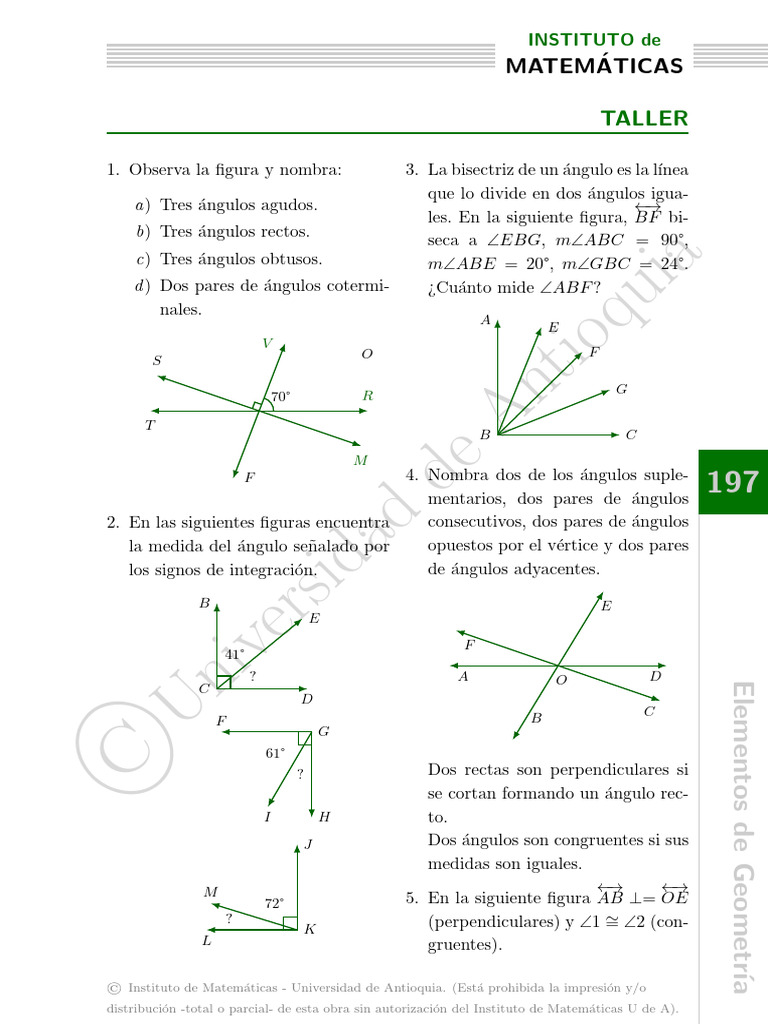 Taller Elementos Geometria | PDF | Ángulo | Perpendicular