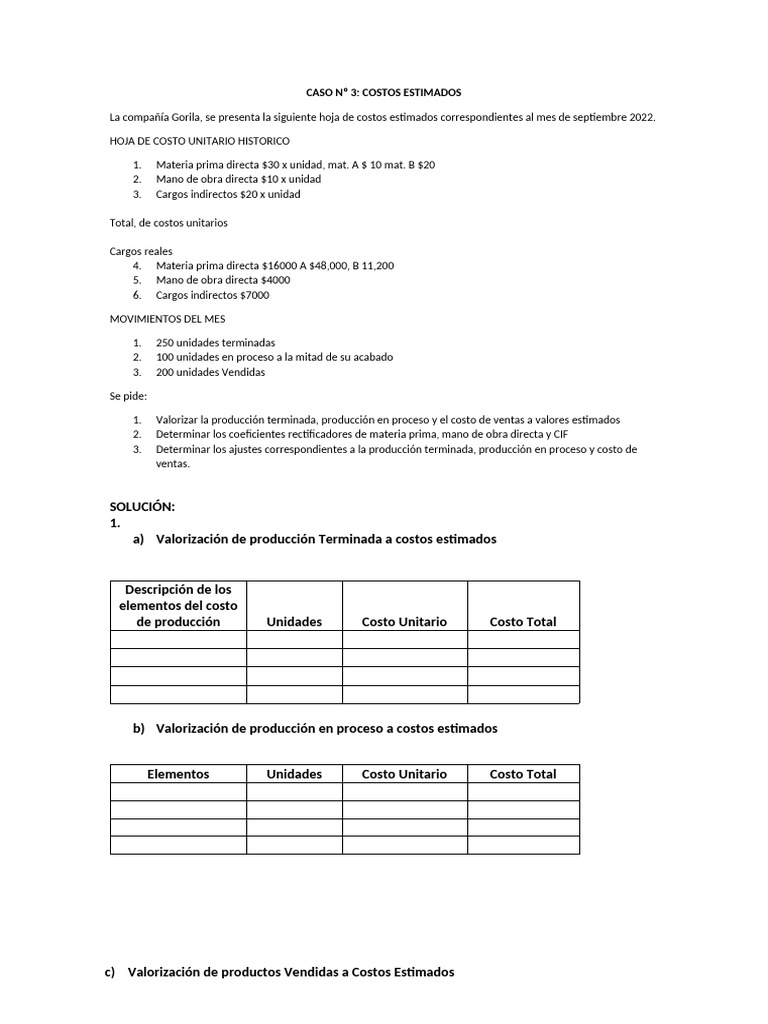 Caso N 3 - Costos Estimados | PDF