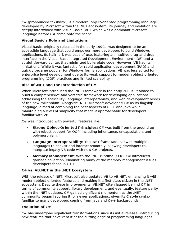 Visual Basic's Role and Limitations | PDF | C Sharp (Programming Language) | Language Integrated ...