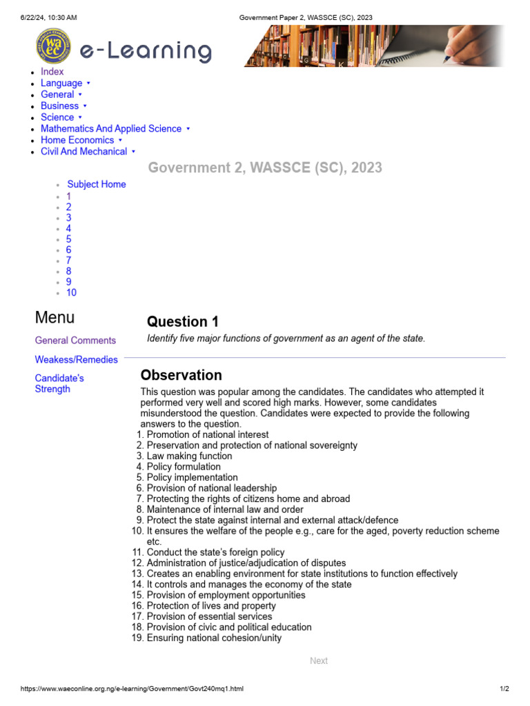 WAEC 2023 Government Exam Insights | PDF | Cost Of Living | Science