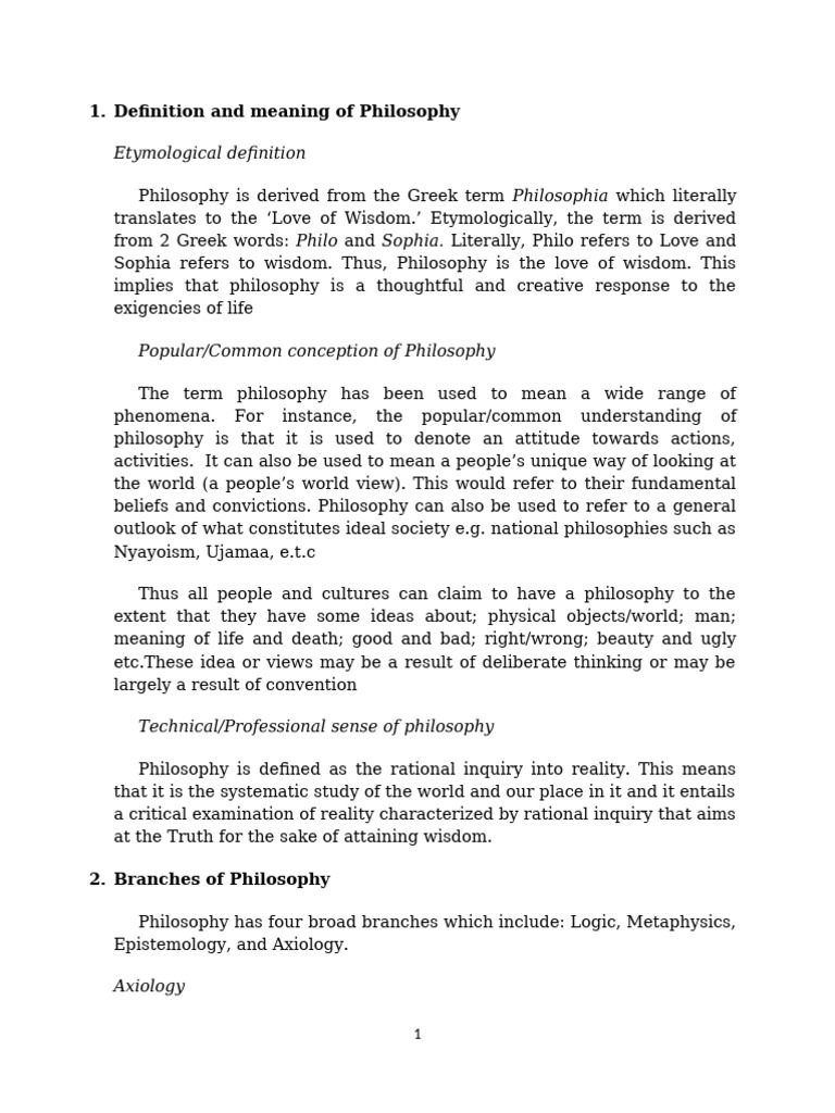 Lecture 1 -Definition and meaning of Philosophy | PDF | Epistemology | Reason