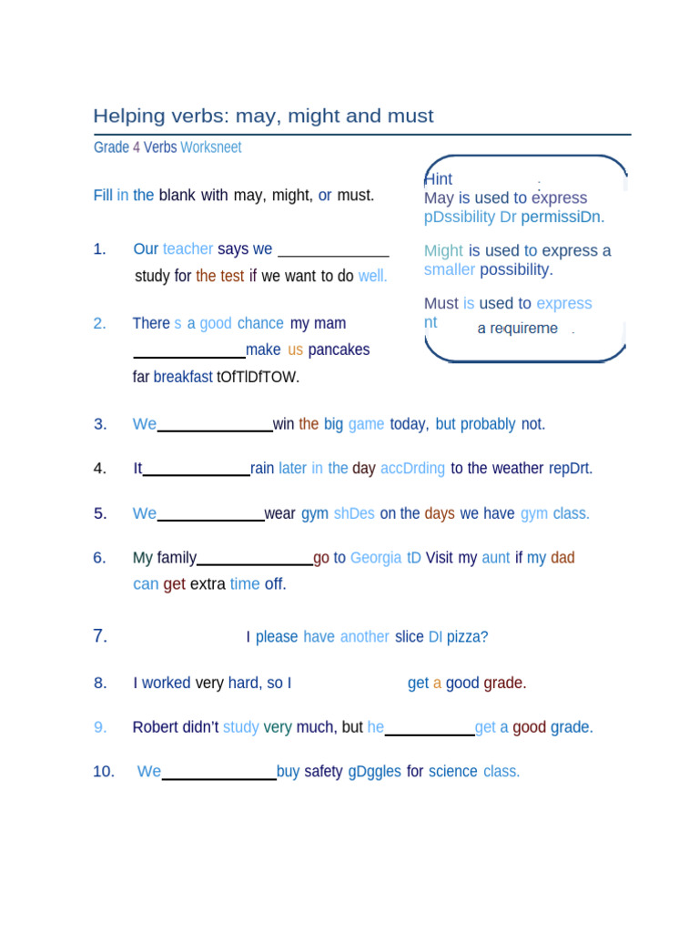 Helping Verbs - May Might and Must | PDF