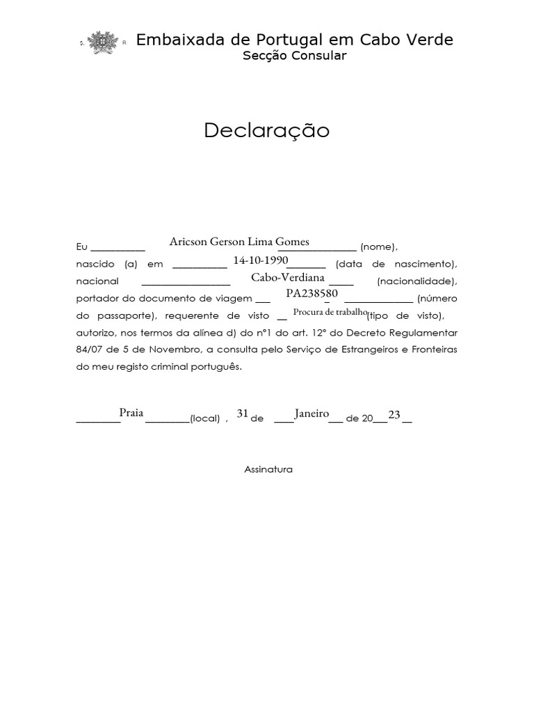 Declaracao SEF (@ ) | PDF
