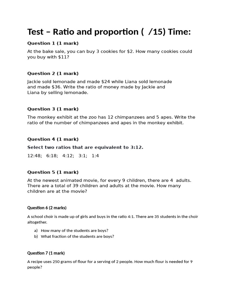 Ratio and Proportion Test v2 | PDF