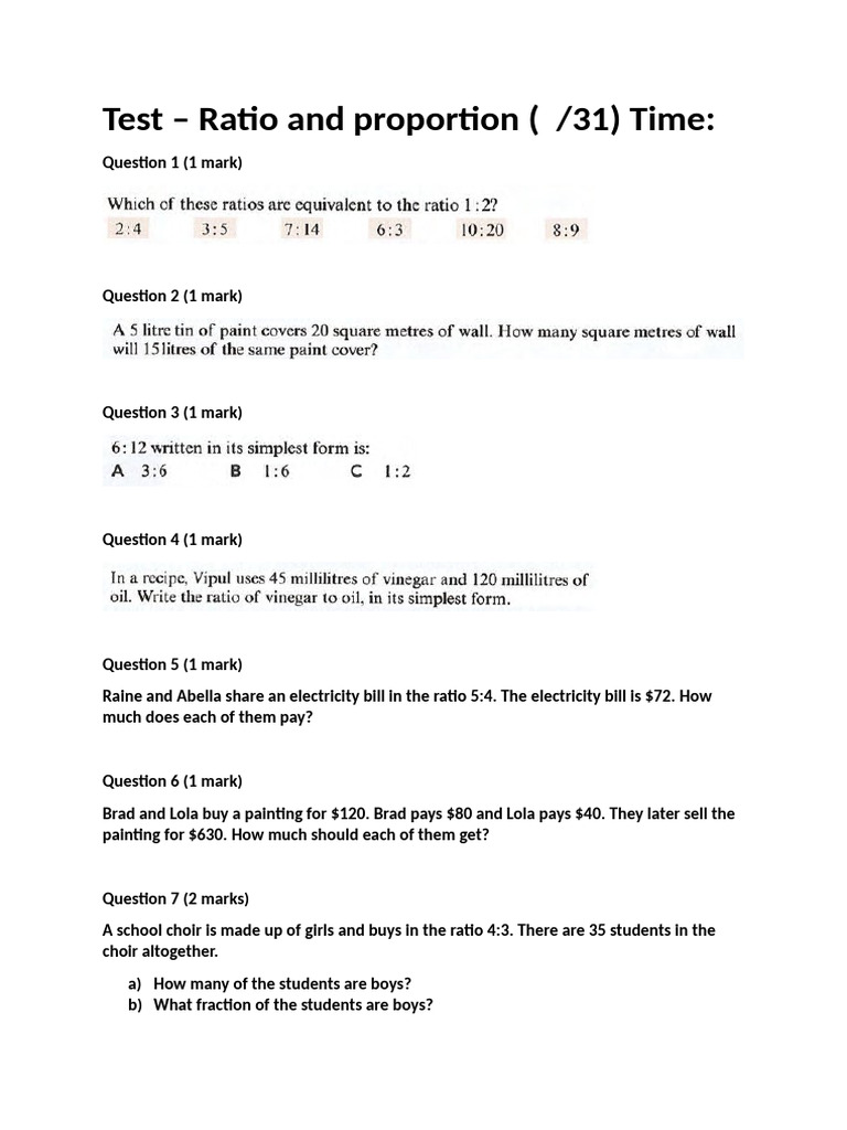 Ratio and Propotion Test | PDF