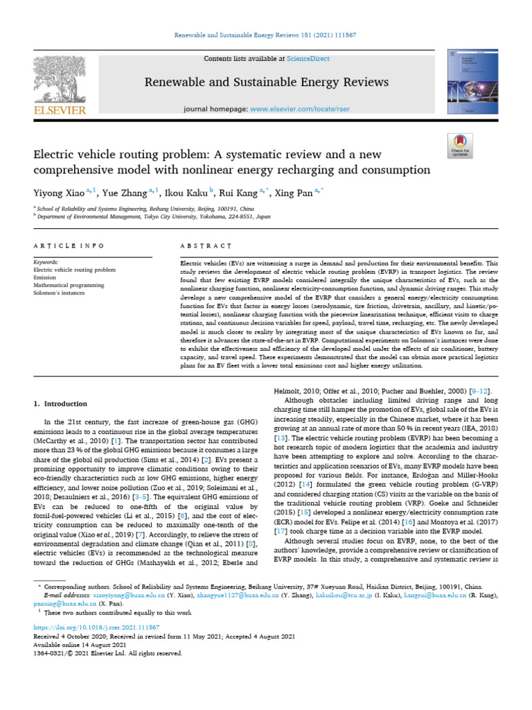 Electric Vehicle Routing Problem - A Systematic Review and A New ...