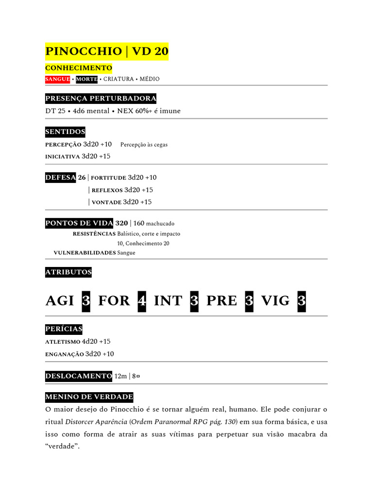 Pinocchio: Criatura Macabra e Poderes | PDF