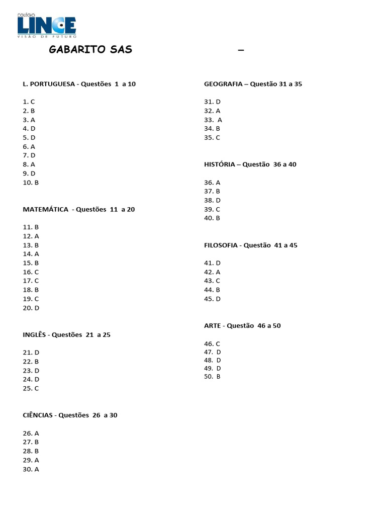 2024 GABARITO SAS 8º Ano 3 2023 | PDF