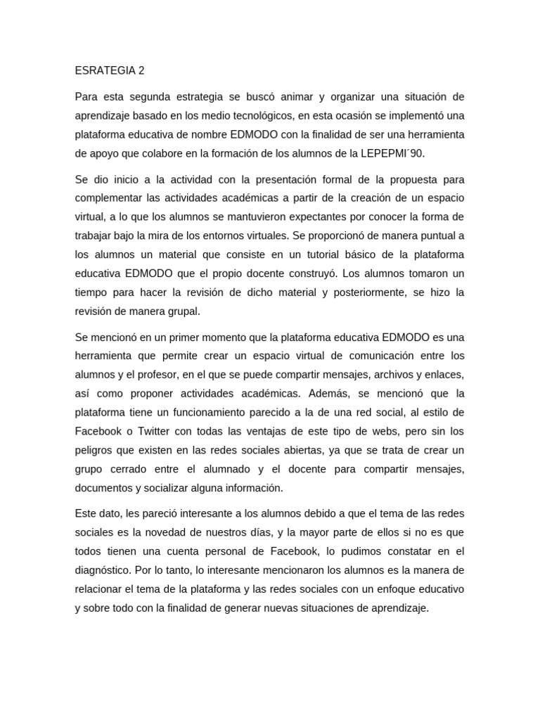 Para Esta Segunda Estrategia Se Buscó Animar y Organizar Una Situación de Aprendizaje Basado en ...