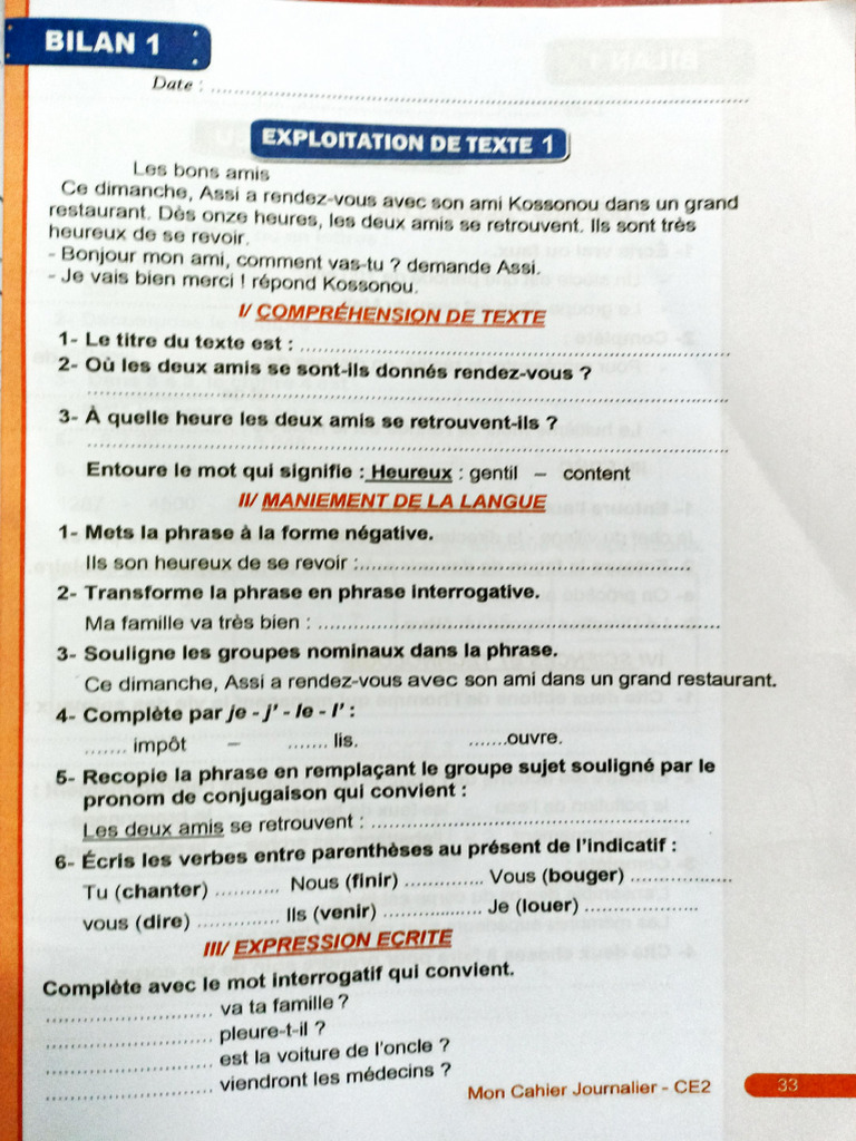 Devoirs et Exercices CE2 à Imprimer | PDF | Phrase | Syntaxe