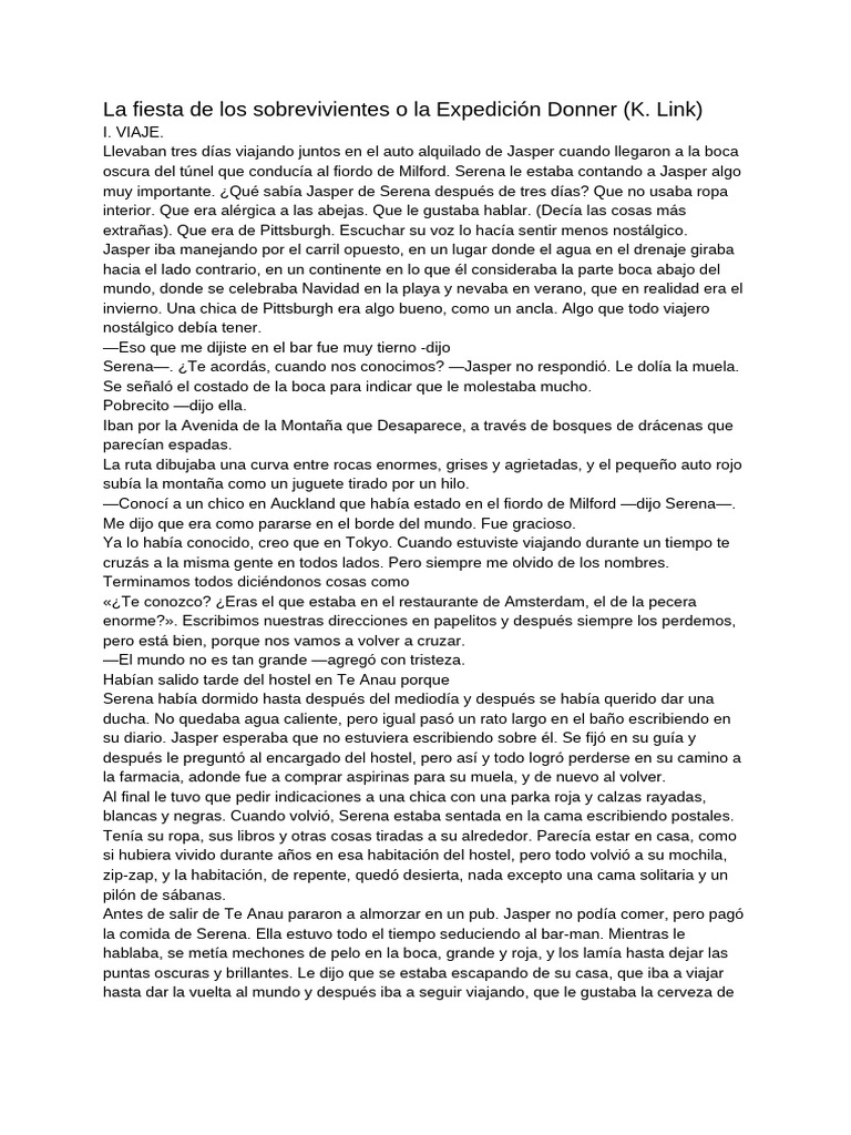 La Fiesta de Los Sobrevivientes o La Expedición Donner (K. Link) | PDF ...