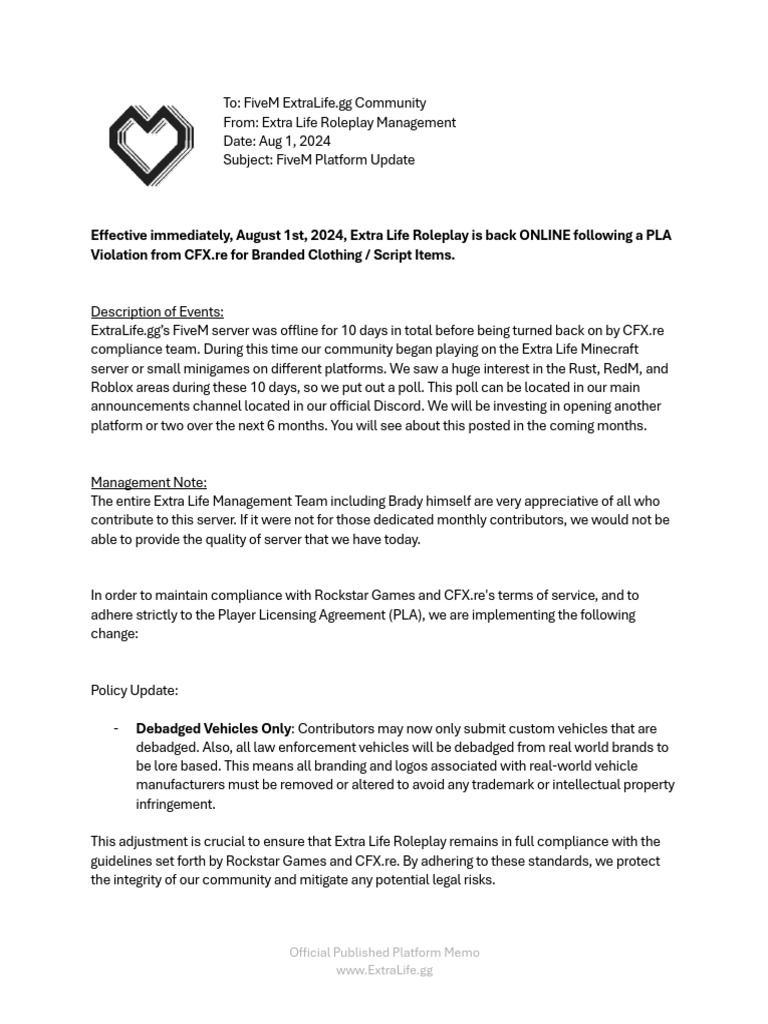 FiveM Server Relaunch & Policy Update | PDF | Regulatory Compliance