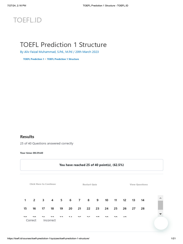 TOEFL Prediction 1 Structure - ToEFL.id | PDF | Grammar | Syntax