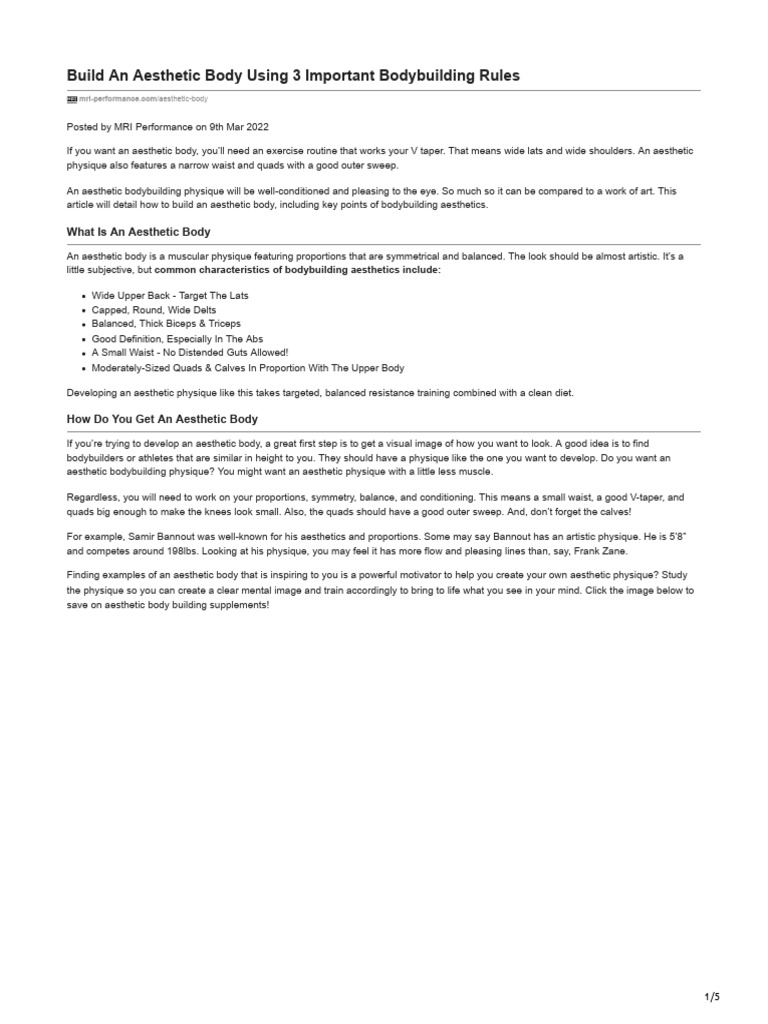 Build An Aesthetic Body Using 3 Important Bodybuilding Rules | PDF | Physical Attractiveness ...