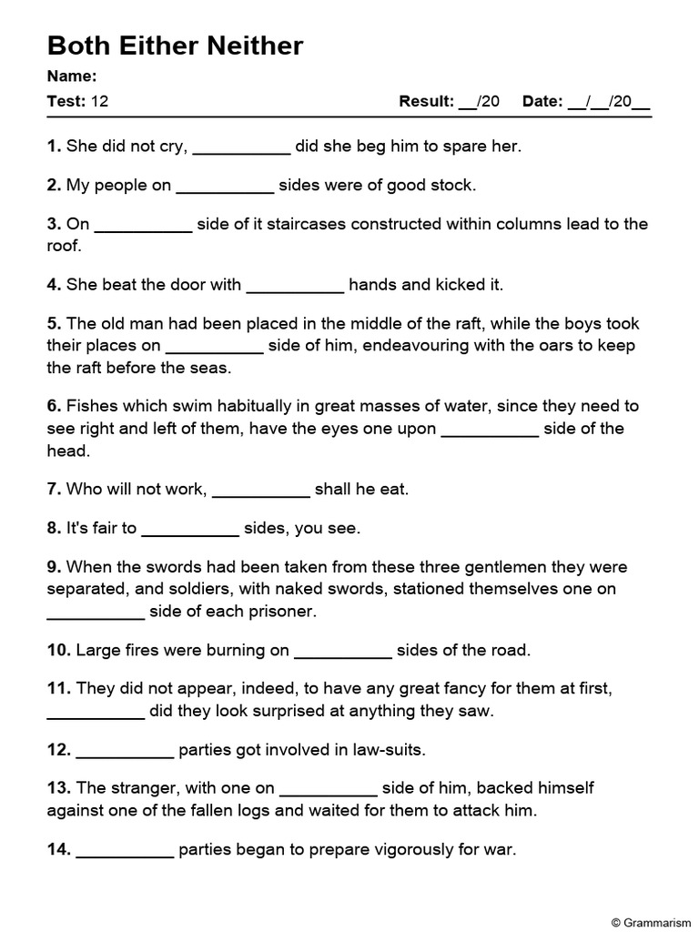 Grammarism Both Either Neither Test 12 1747655 Pdf