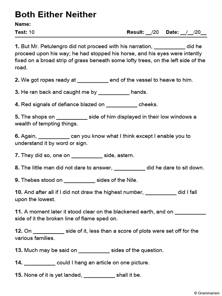 Grammarism Both Either Neither Test 10 1747650 | PDF
