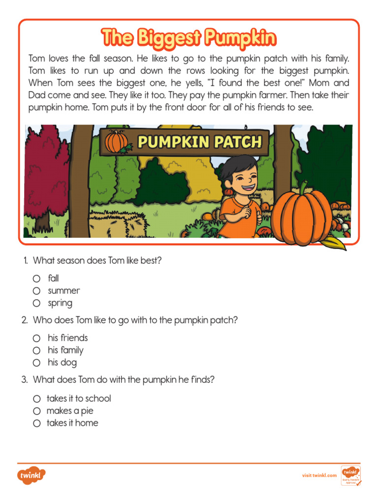 Color First Grade The Biggest Pumpkin Reading Passage | PDF