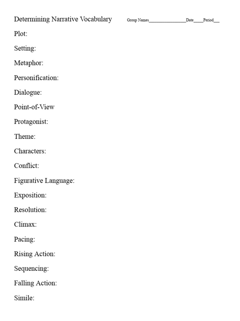 Narrative Vocab Activity | PDF | Narration | Narrative