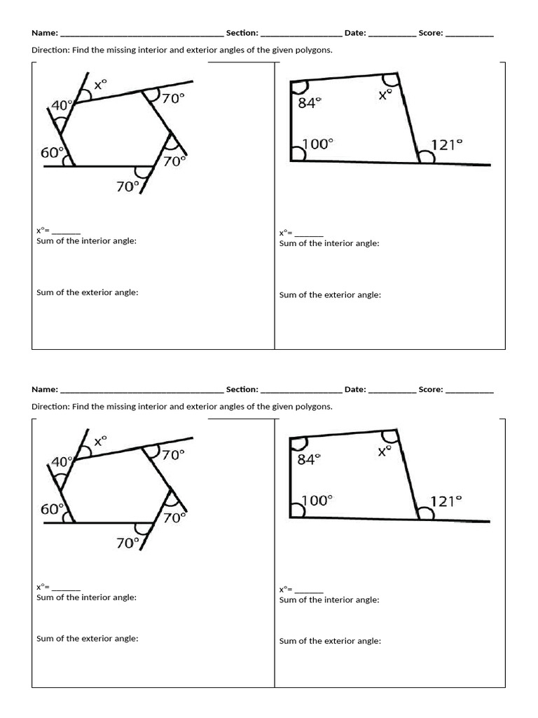 Exterior and Interior Angle | PDF