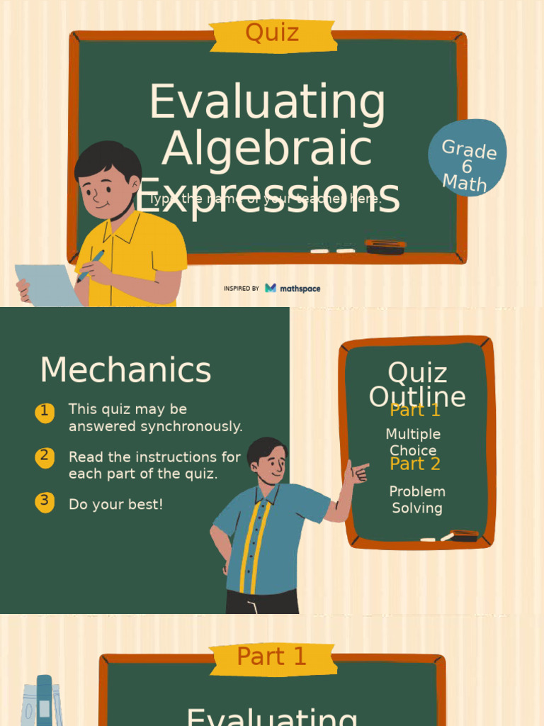 Evaluating Algebraic Expressions Quiz Presentation in Cream Green ...