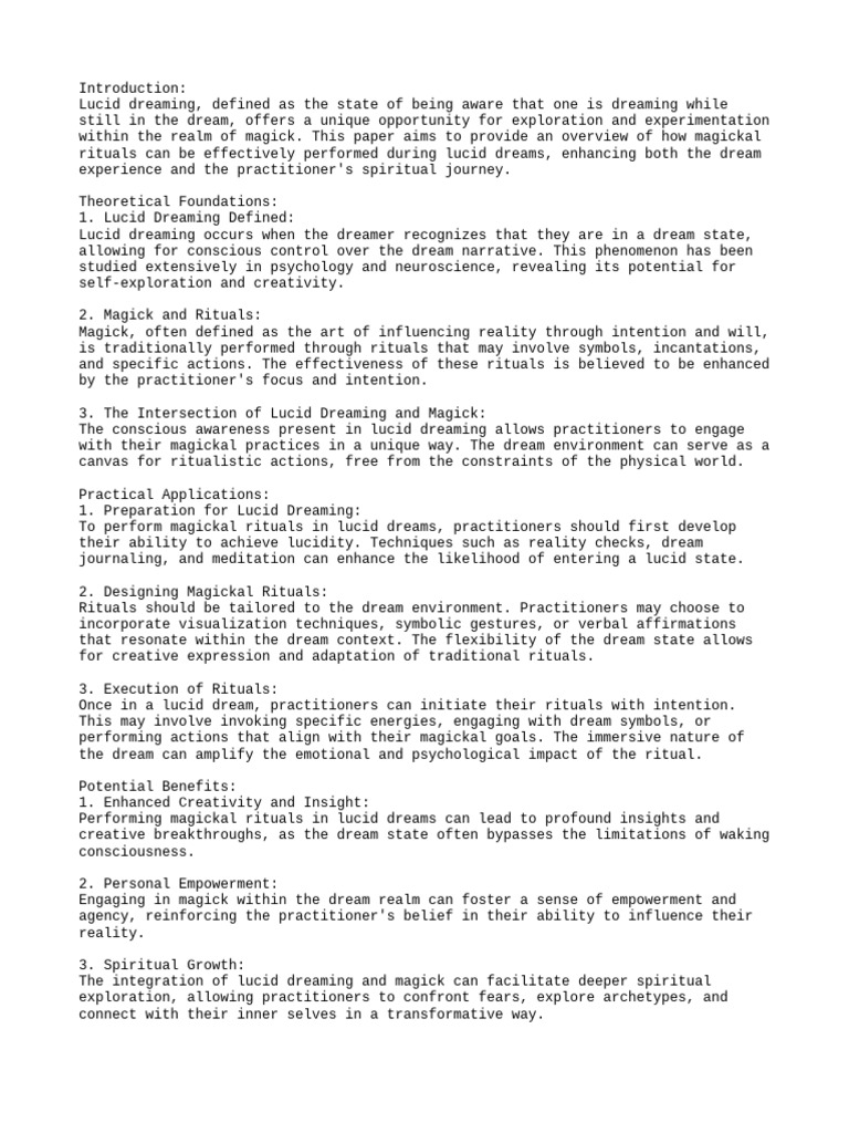 The Practice of Magickal Rituals in Lucid Dreaming | PDF | Dream ...