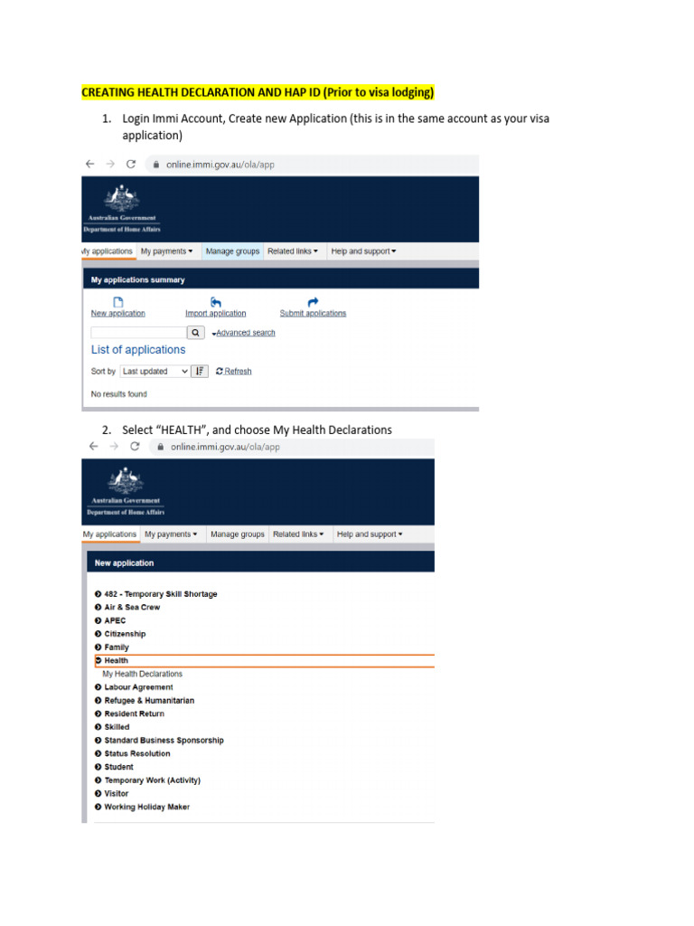 Creating Health Declaration and Hap Id | PDF