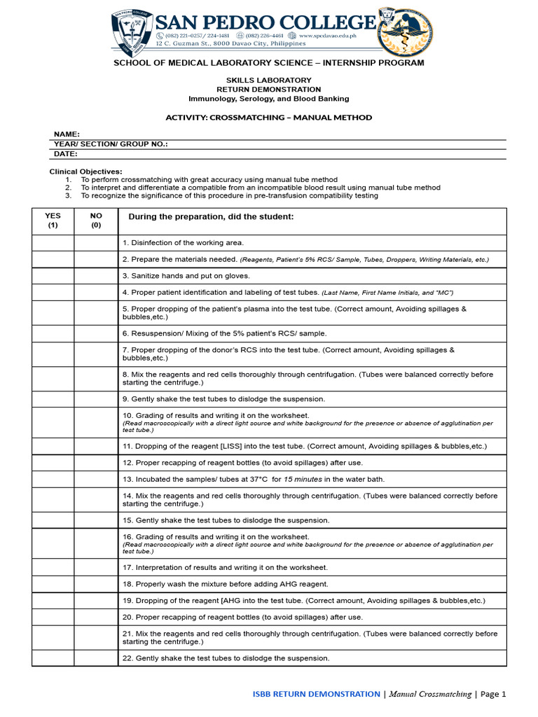 BB - Manual Crossmatching Rubrics (Edited) PDF | PDF | Serology ...