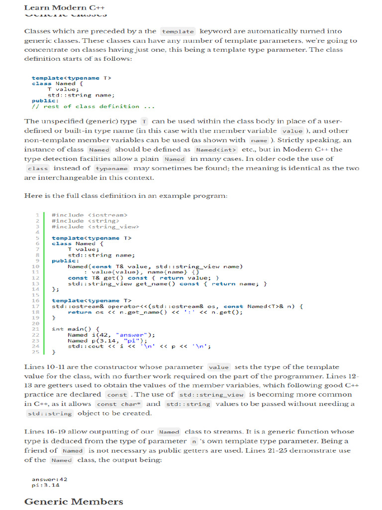 Generic Classes in Modern C - Learn Modern C | PDF