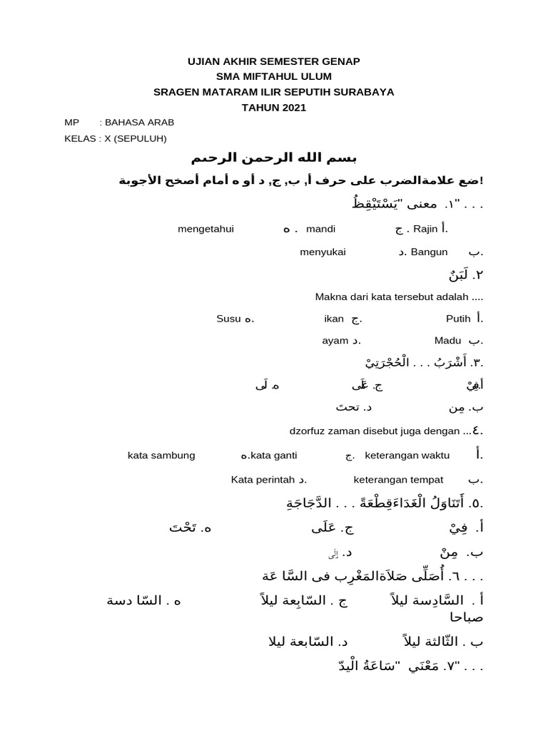 SOAL B ARAB X GENAP | PDF