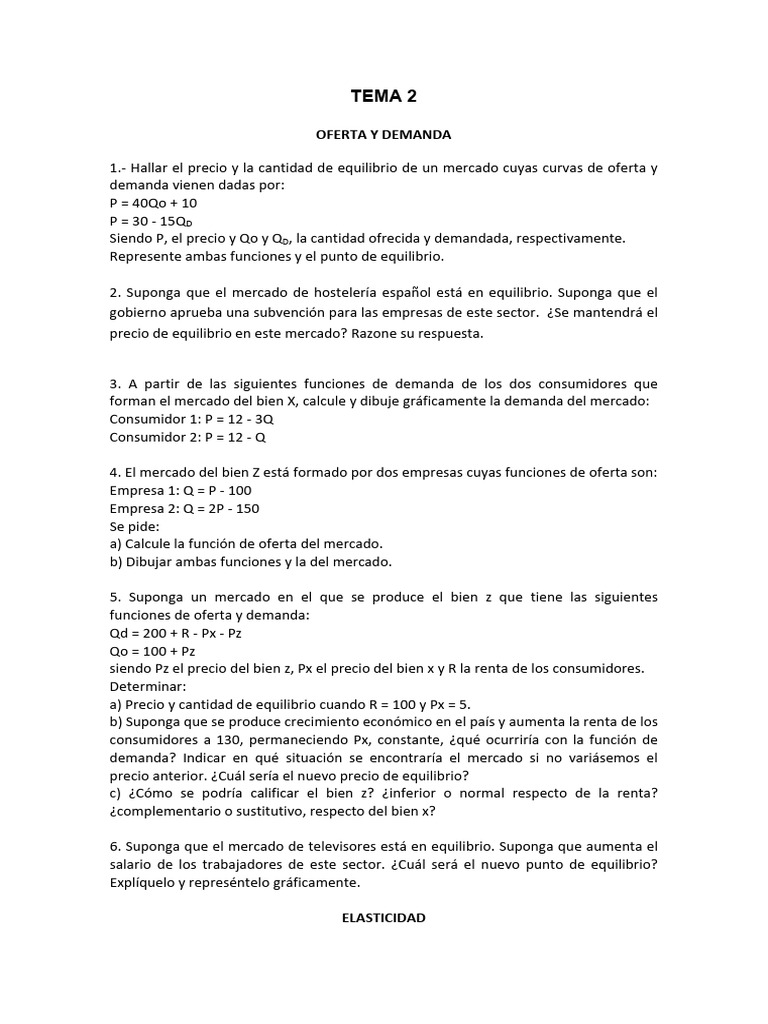 Ej Tema 2 | PDF | Oferta y demanda | Oferta (economía)