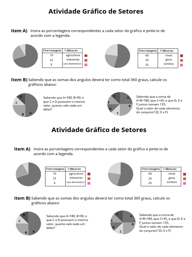 Atividade Gráfico de Setores 20241023 211640 0000 | PDF | Gráfico de pizza | Percentagem
