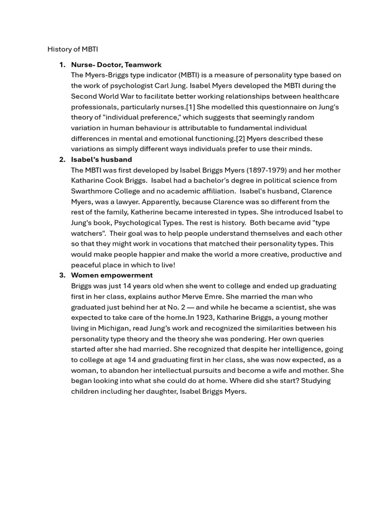 History of MBTI | PDF | Personality Type | Extraversion And Introversion