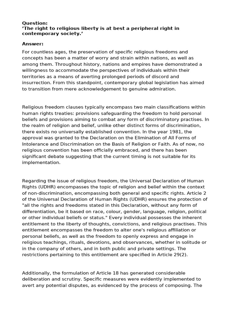 Religious Freedoms Essay | PDF | Human Rights | European Convention On ...