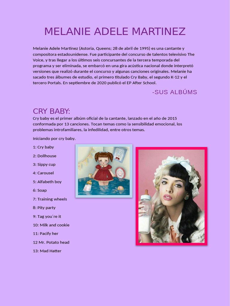 Trayectoria de Melanie Adele Martinez | PDF | Música pop | Grabación de ...