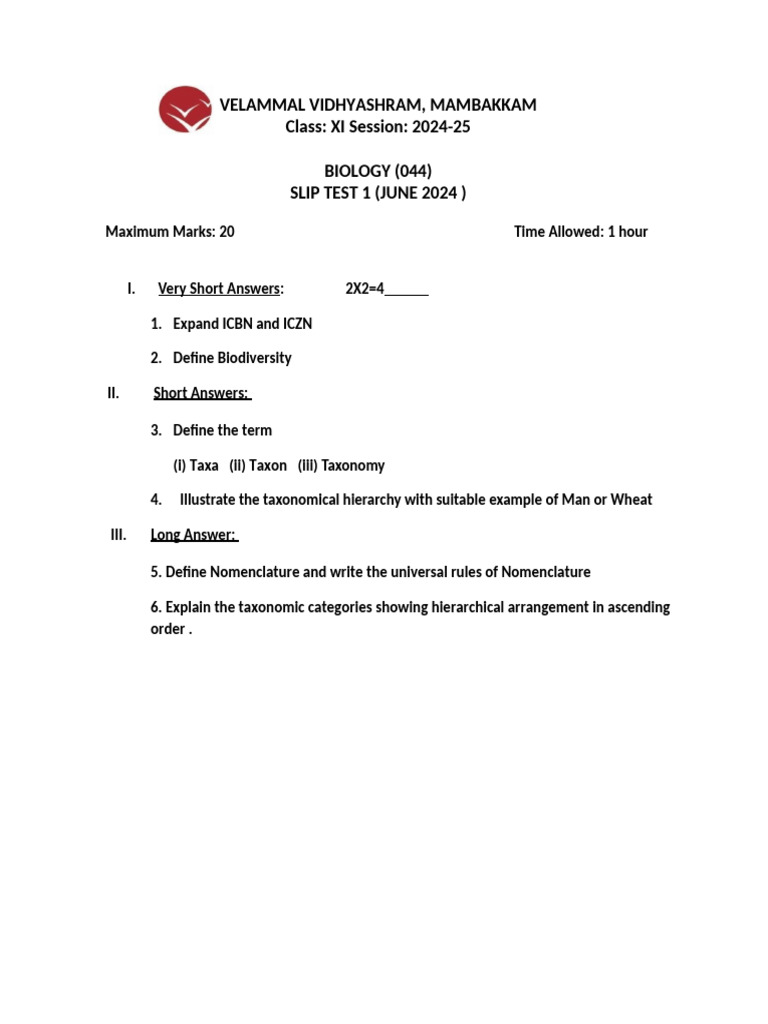 Slip Test Class11 | PDF | Science & Mathematics | Technology & Engineering