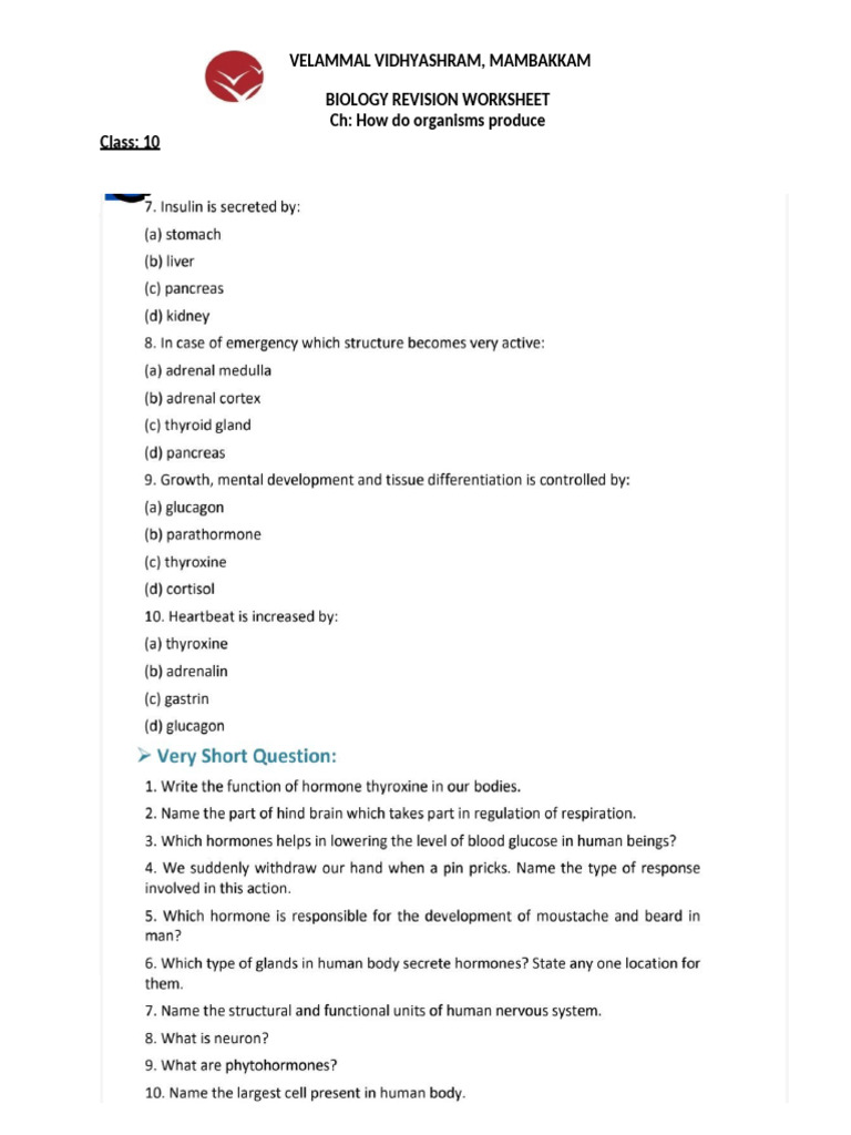 Class 10 Biology Revision Worksheet | PDF | Science & Mathematics
