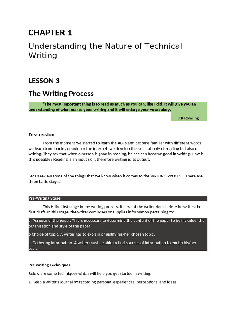 Chapter-1-Understanding-the-Nature-of-Technical-Writing-Lesson-3-The-Writing-Process | PDF ...